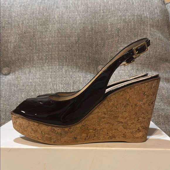 LK Bennett | Shoes | Lk Bennett Rosie Black Patent Leather Cork Wedge ...